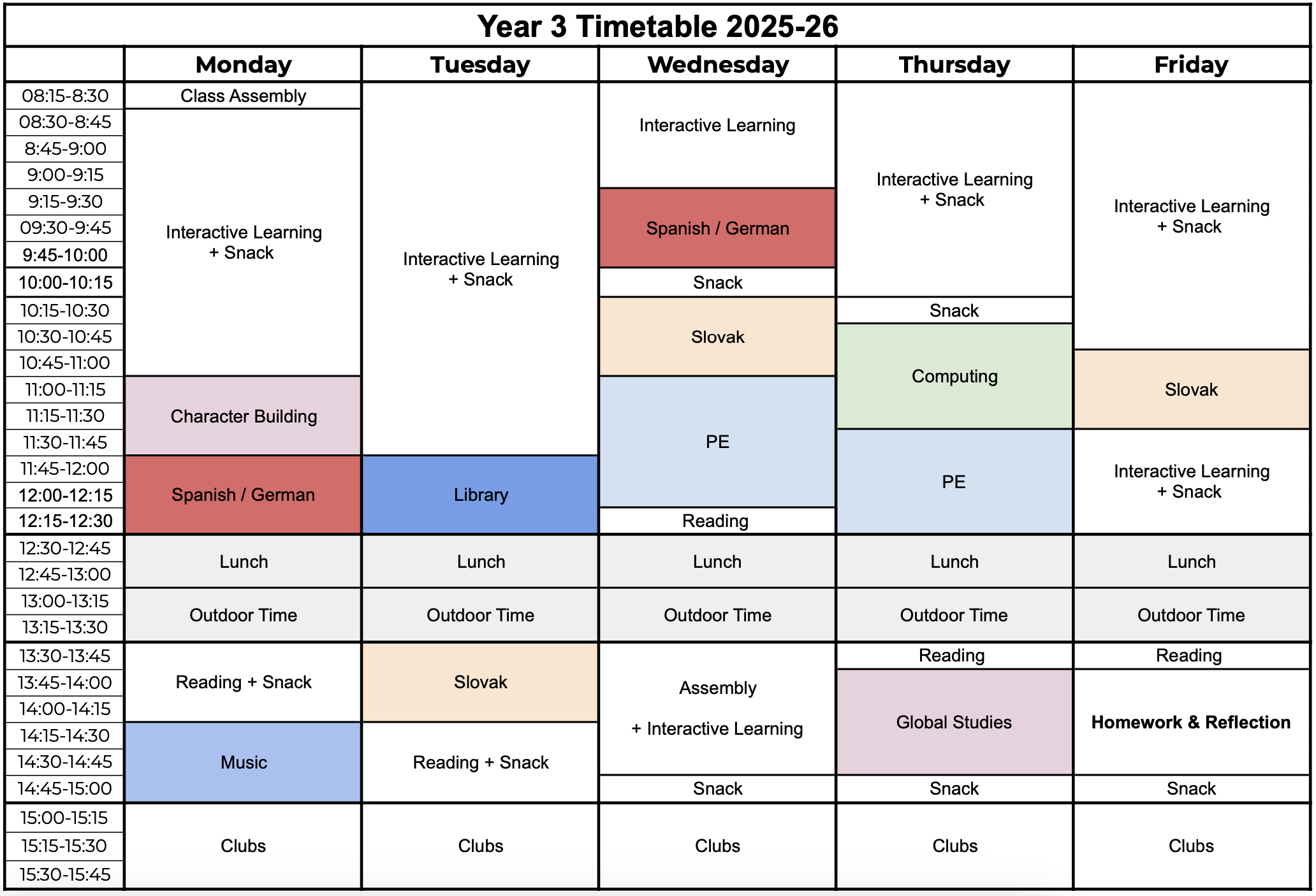 School Timetables 2025-26